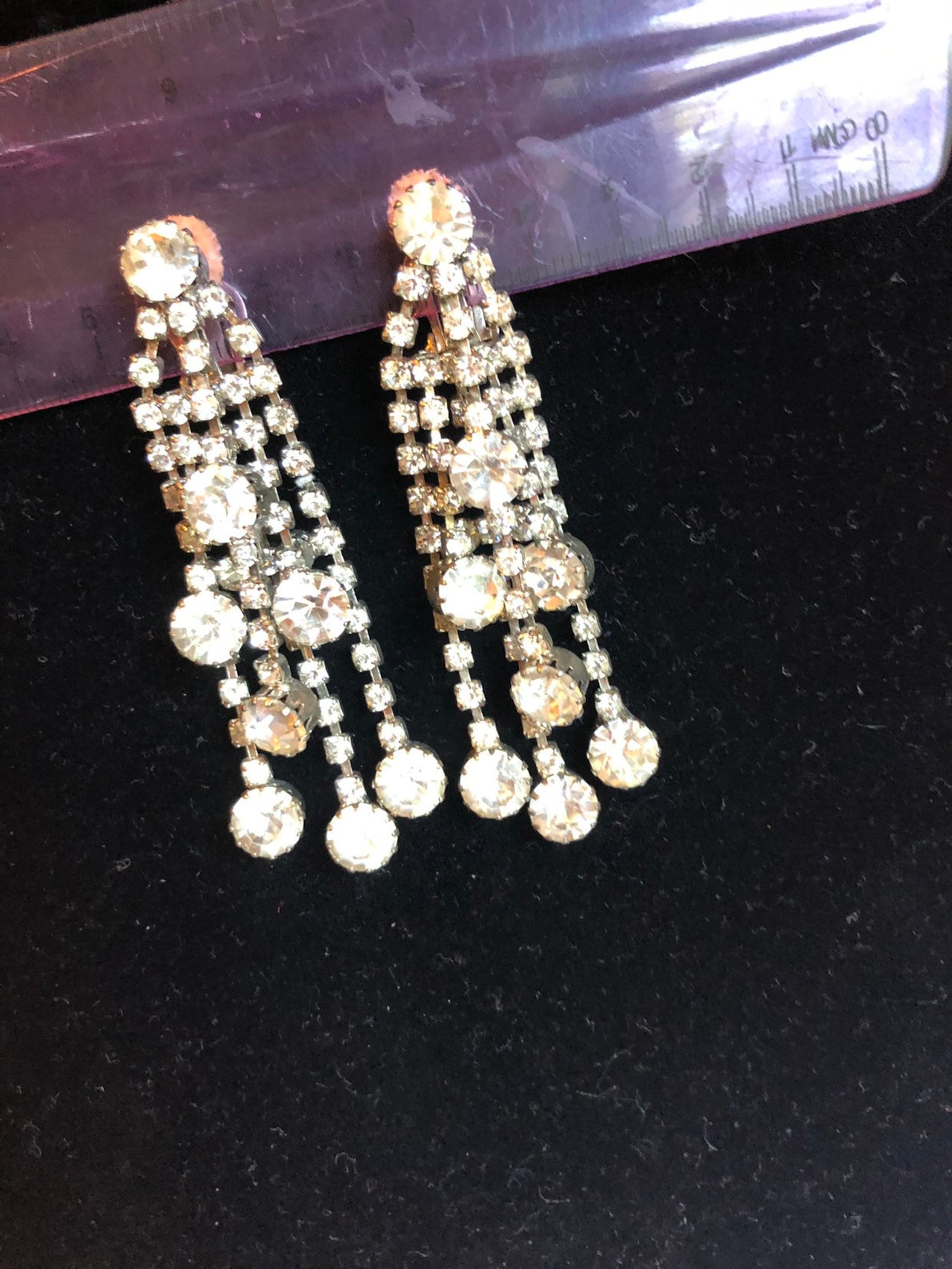 Dangling Bling Earrings Clip on Ice Colored Crystal Rhinestone - Etsy