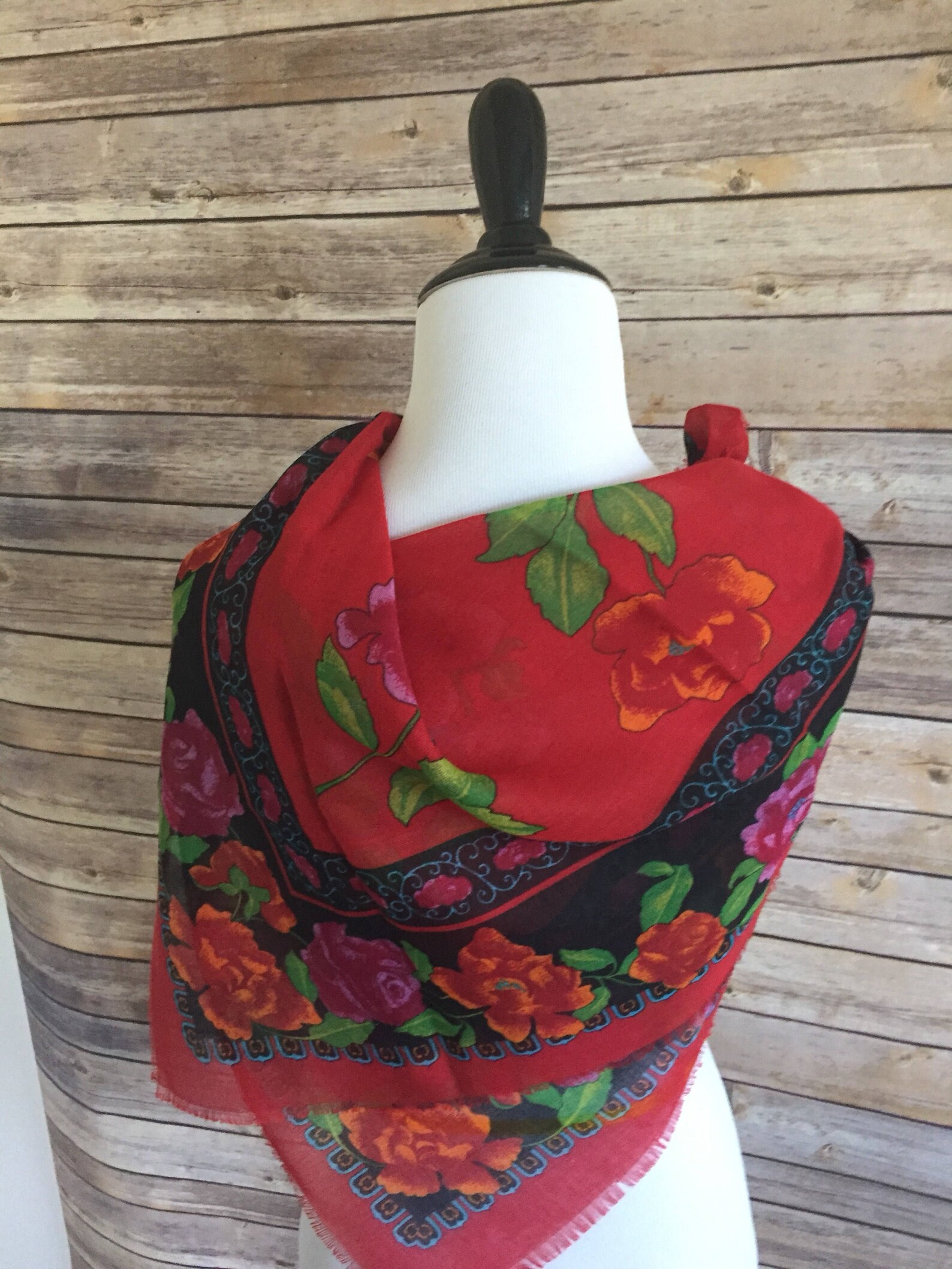 Red and Black Rose Scarf With Orange and Aqua and Pink Avon | Etsy