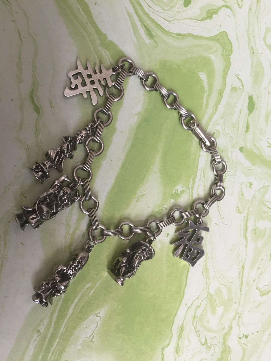Silver Toned Metal Asian Charm Bracelet Asian Characters - Etsy
