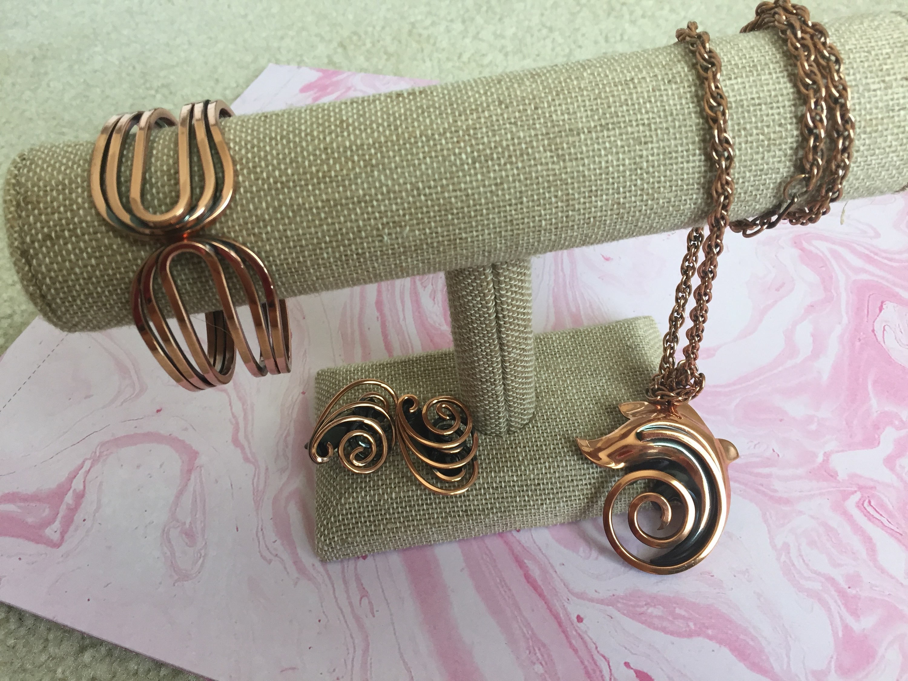 Copper Swirl Jewelry Set - Vintage Copper Spiraled Necklace Earrings ...