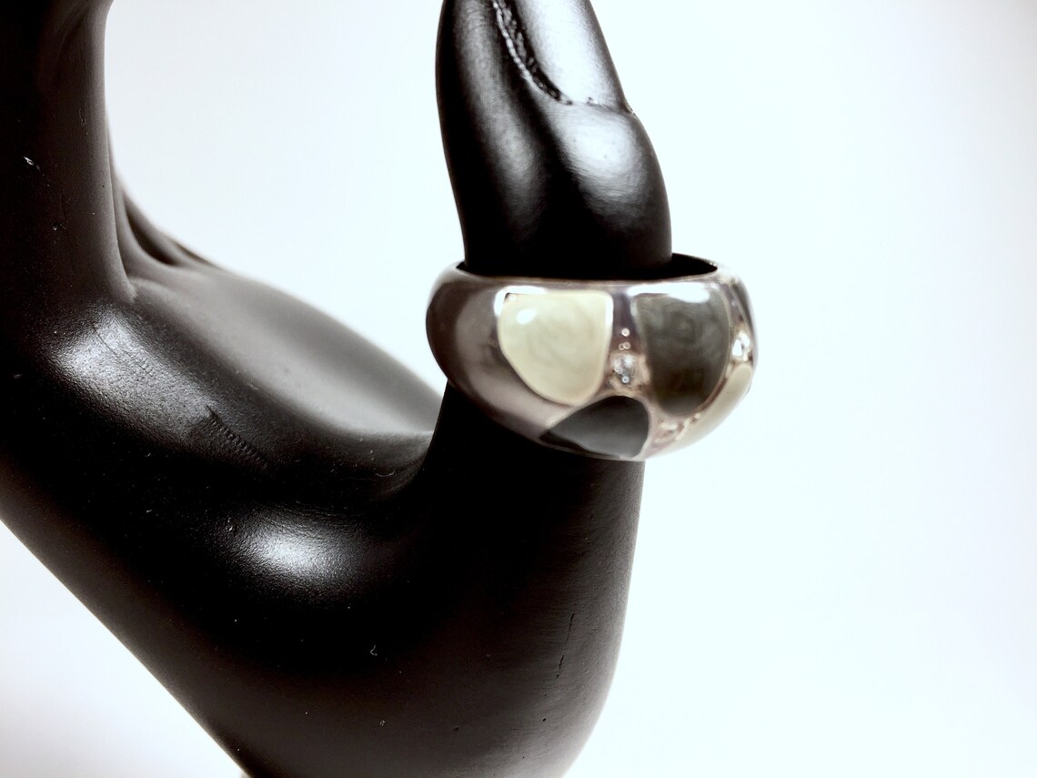 Chunky Silver Ring Art Glass in Gray Black and White With Ice | Etsy