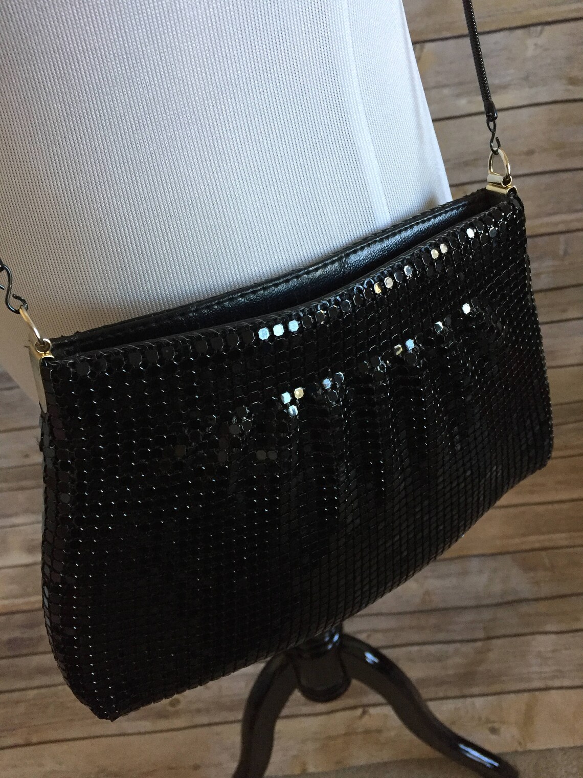 Black Enamel Metal Mesh Purse Vintage Clutch Gold Toned | Etsy