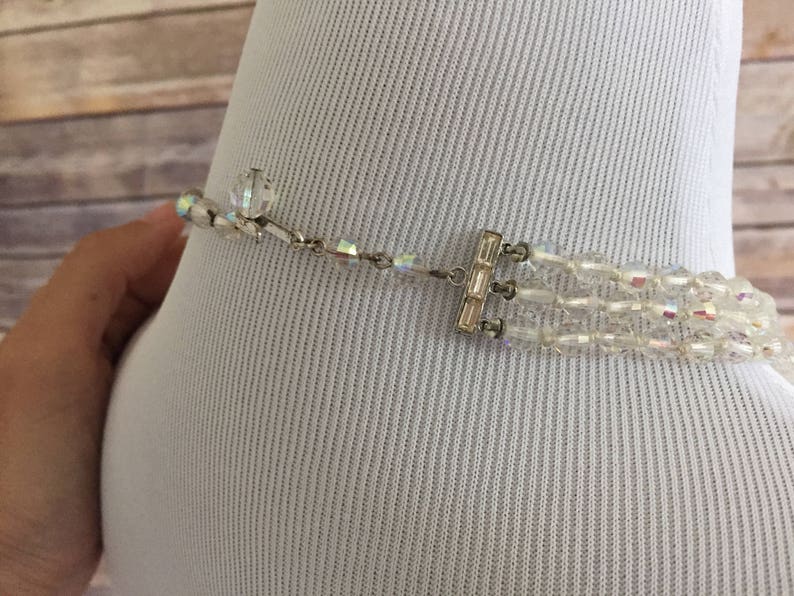 Iridescent Clear Beaded Three Strand Princess Length Necklace - Etsy