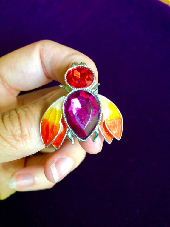 Vintage Avon BW Bug with Red and Pink Rhinestones and Yellow | Etsy