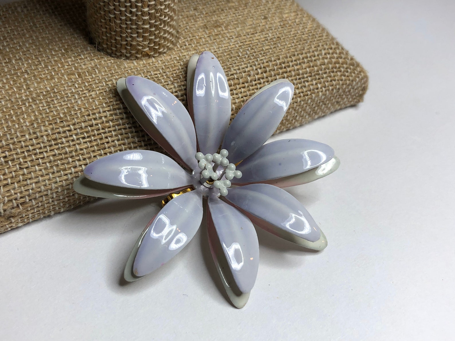 Day Night Flower Brooch With Light Pink and Purple Petals Vintage 1960s ...