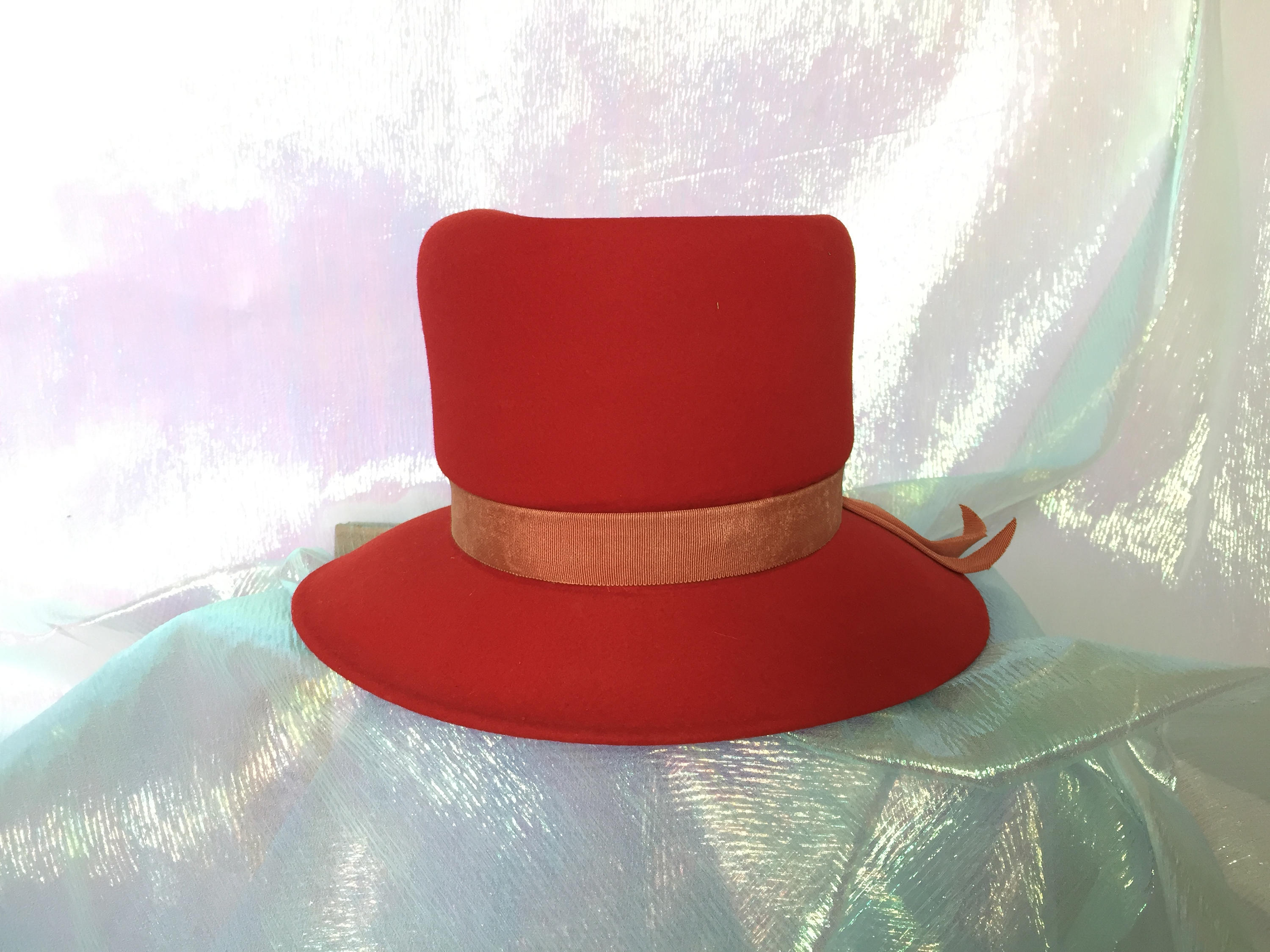 Vintage Red Women's Hat With Salmon Colored Ribbon - Etsy