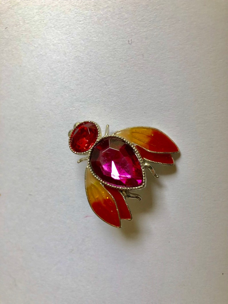 Vintage Avon BW Bug with Red and Pink Rhinestones and Yellow | Etsy