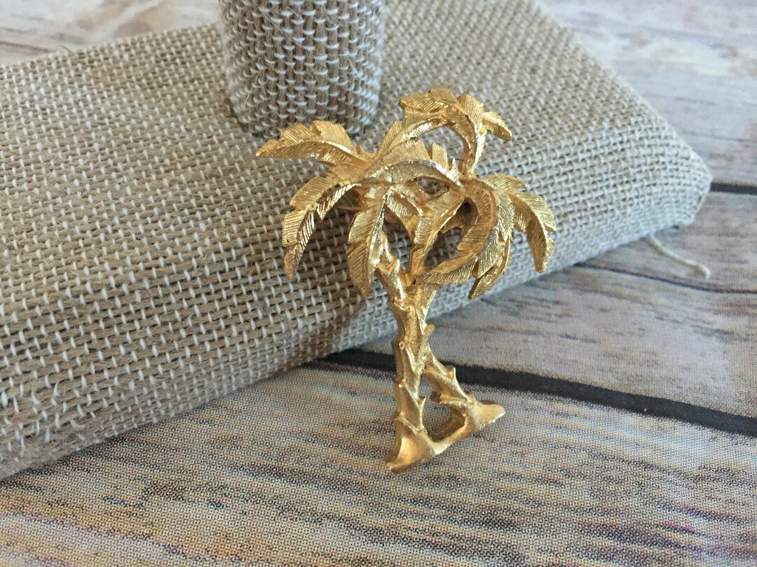 Brushed Gold Toned Metal Palm Tree Brooch Vintage Tropical - Etsy