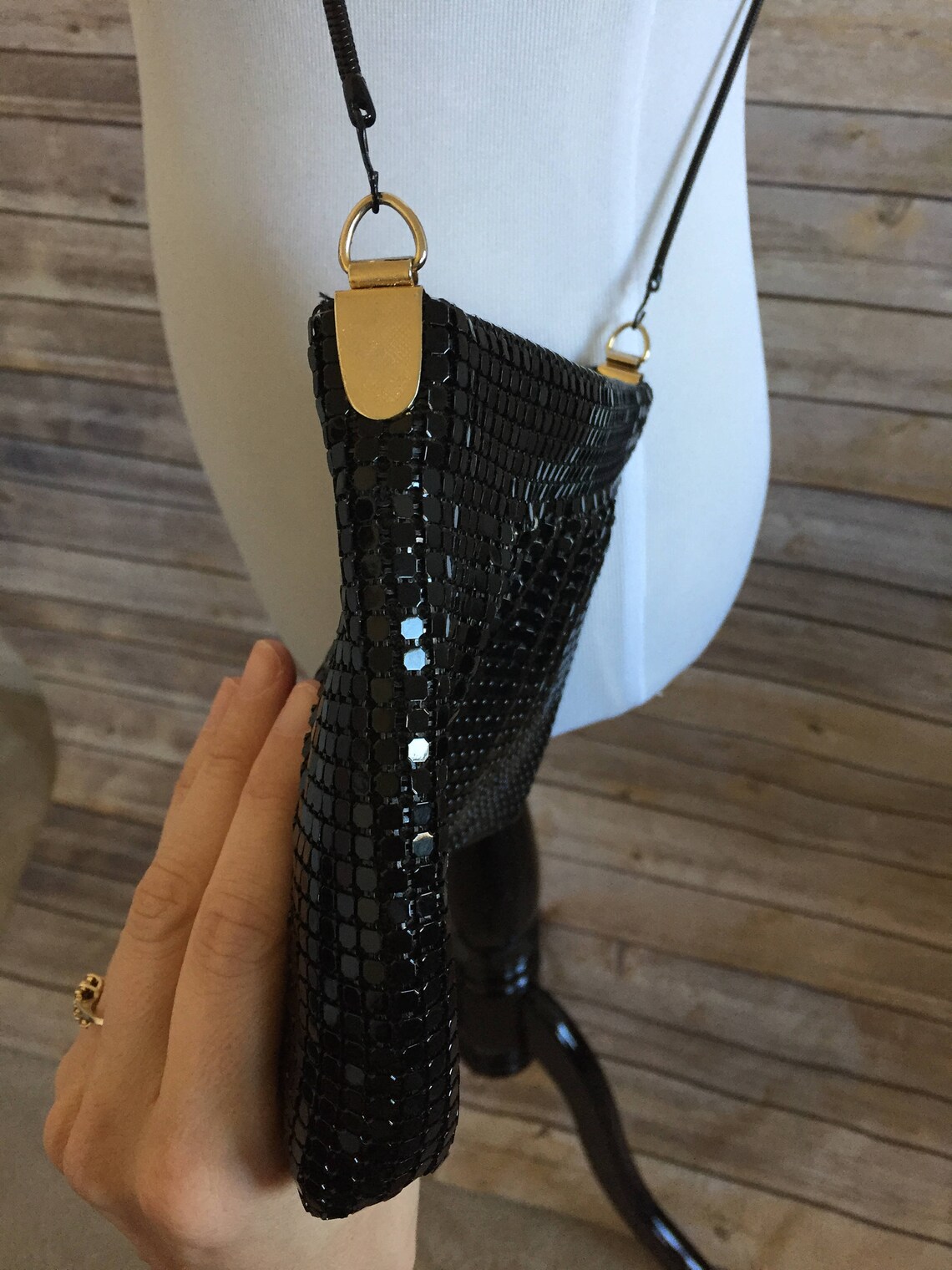 Black Enamel Metal Mesh Purse Vintage Clutch Gold Toned - Etsy