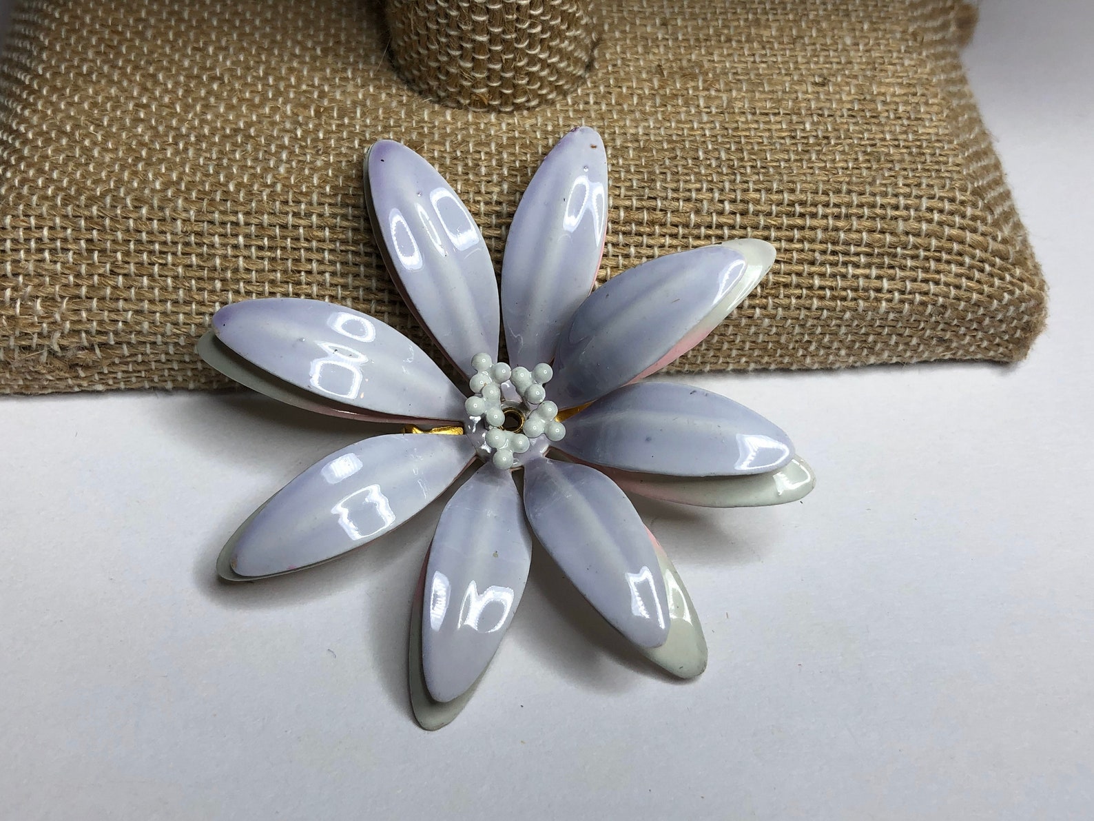 Day Night Flower Brooch With Light Pink and Purple Petals Vintage 1960s ...