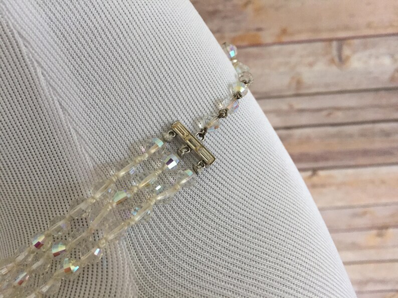 Iridescent Clear Beaded Three Strand Princess Length Necklace | Etsy