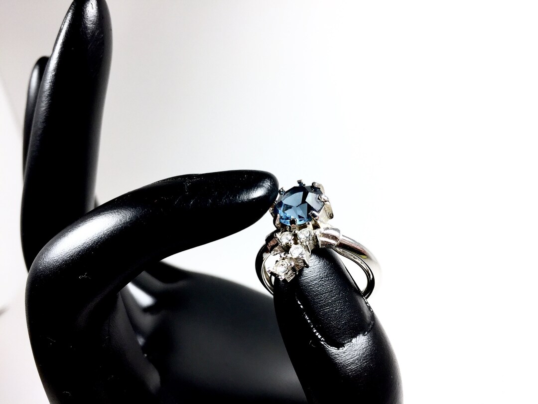 Silver Toned Metal Navy Blue Round Rhinestone Avon Ring Four Ice ...