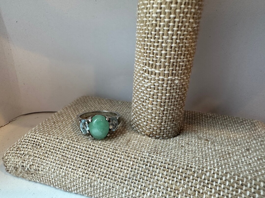 Vintage Avon Sterling Silver Ring With Jade and Blue Topaz Stones ...