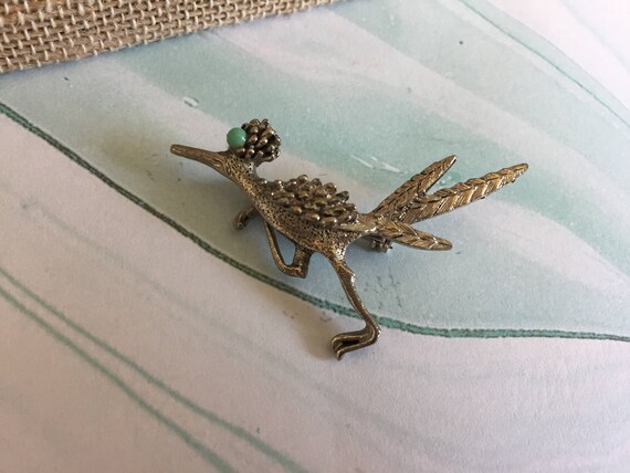 Silver Toned Metal Road Runner with Turquoise Colored… - Gem