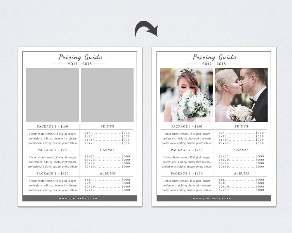 Photography Pricing Guide Template for Photoshop 011 - 8.5" X 11" Price ...