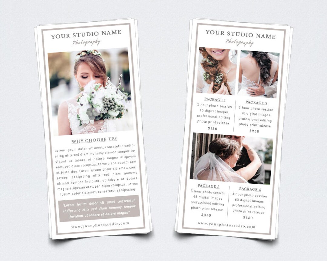 Photography Rack Card Template for Photoshop 006 - 4" X 8" Pricing ...
