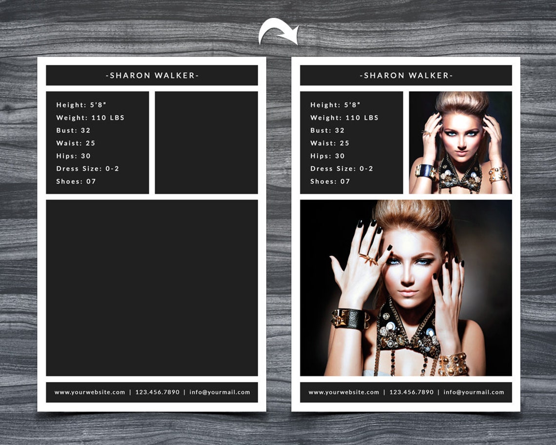 Model Comp Card Template for Photoshop 001 - 5.5" X 8.5" - Modeling ...