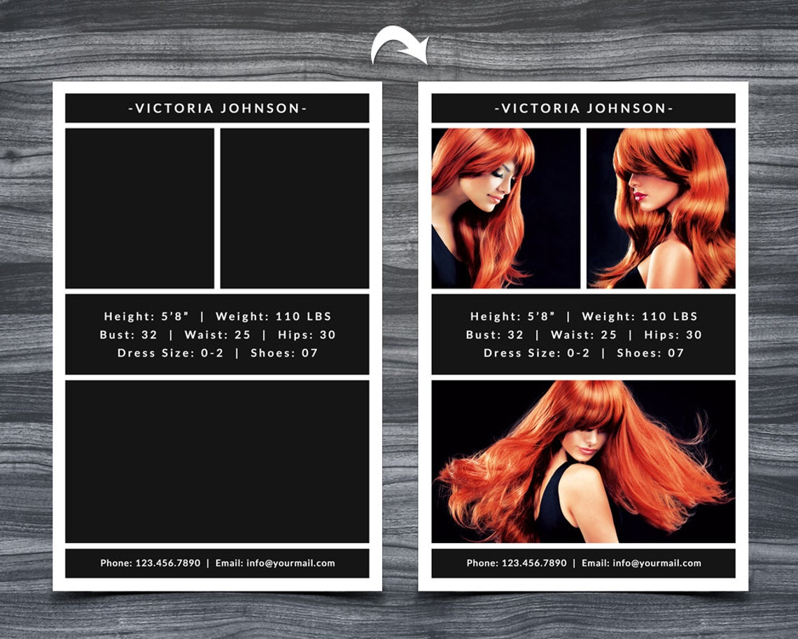 Model Comp Card Template for Photoshop 002 - 5.5" X 8.5" - Modeling ...