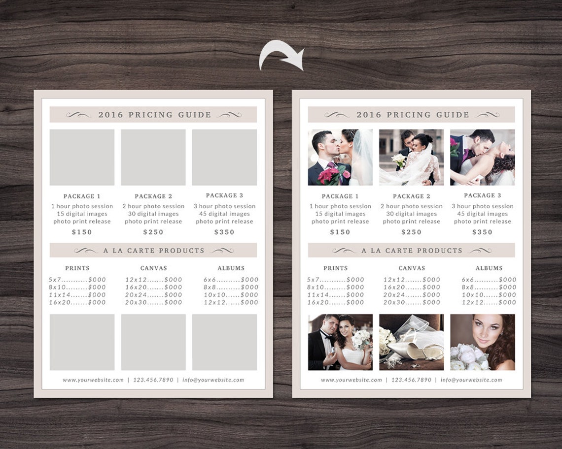 Photography Pricing Guide Template for Photoshop 001 - 8.5" X 11" Price ...