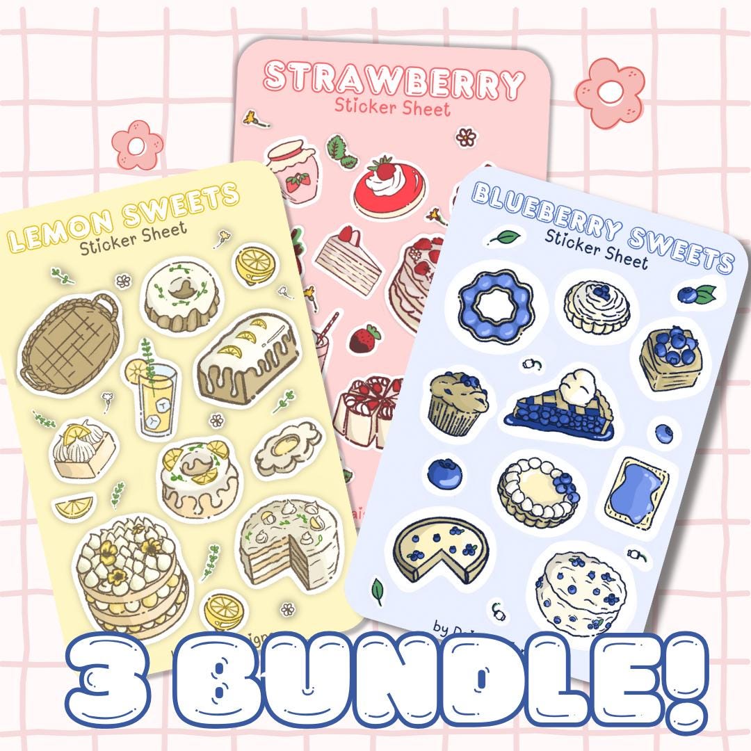 Strawberry, Blueberry & Lemon Sweets Dessert 3 Sticker Sheets - Etsy