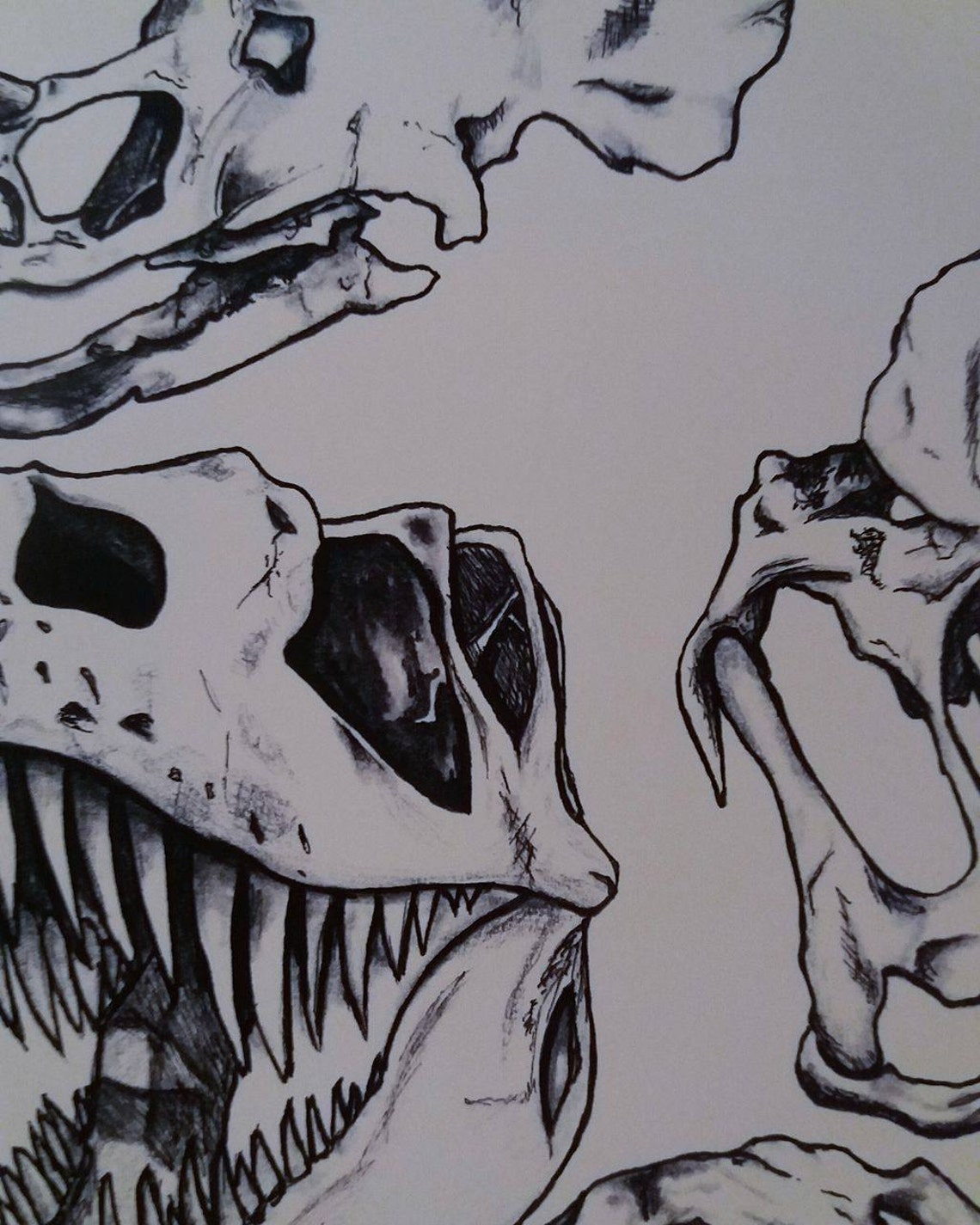 Dinosaur Ink Art Prints 9X12 Size Dino Art original Prints drawing Ink ...