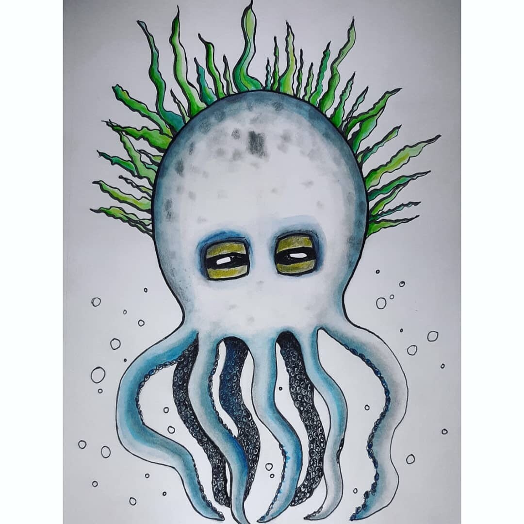 Trippy Octopus - Original Art Print by the Art Feels - Ink & Watercolor ...