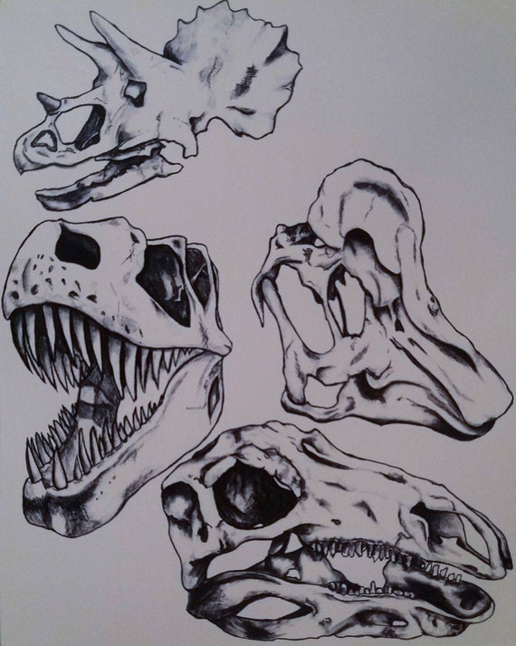 Dinosaur Ink Art Prints 9X12 Size Dino Art original Prints - Etsy