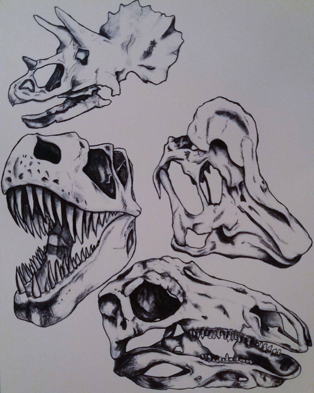 Dinosaur Ink Art Prints- 9X12 Size- Dino Art -original Prints -drawing ...