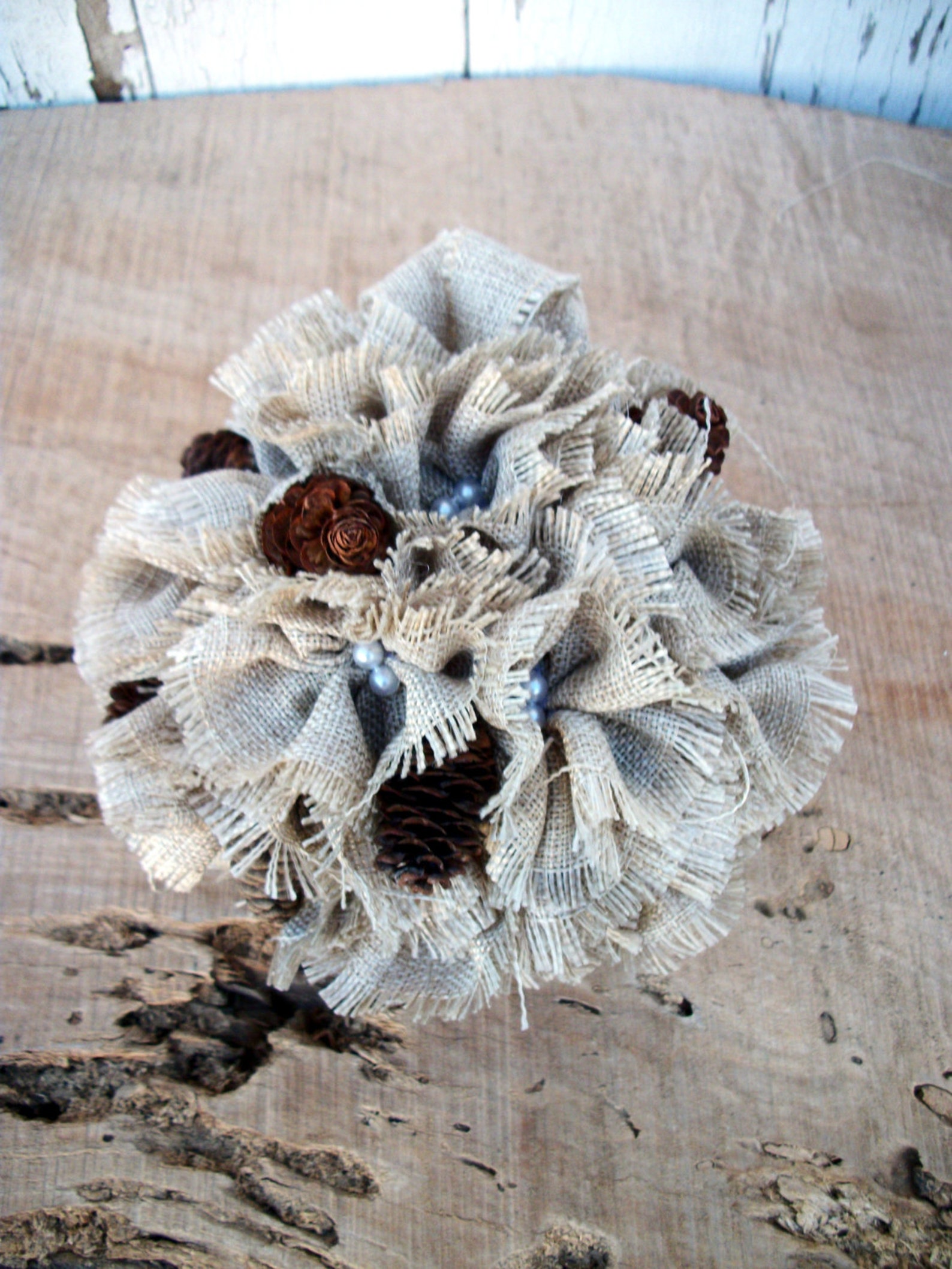 Burlap Kissing Ball - Rustic Romantic Shabby Chic Burlap, Pine Cone and ...