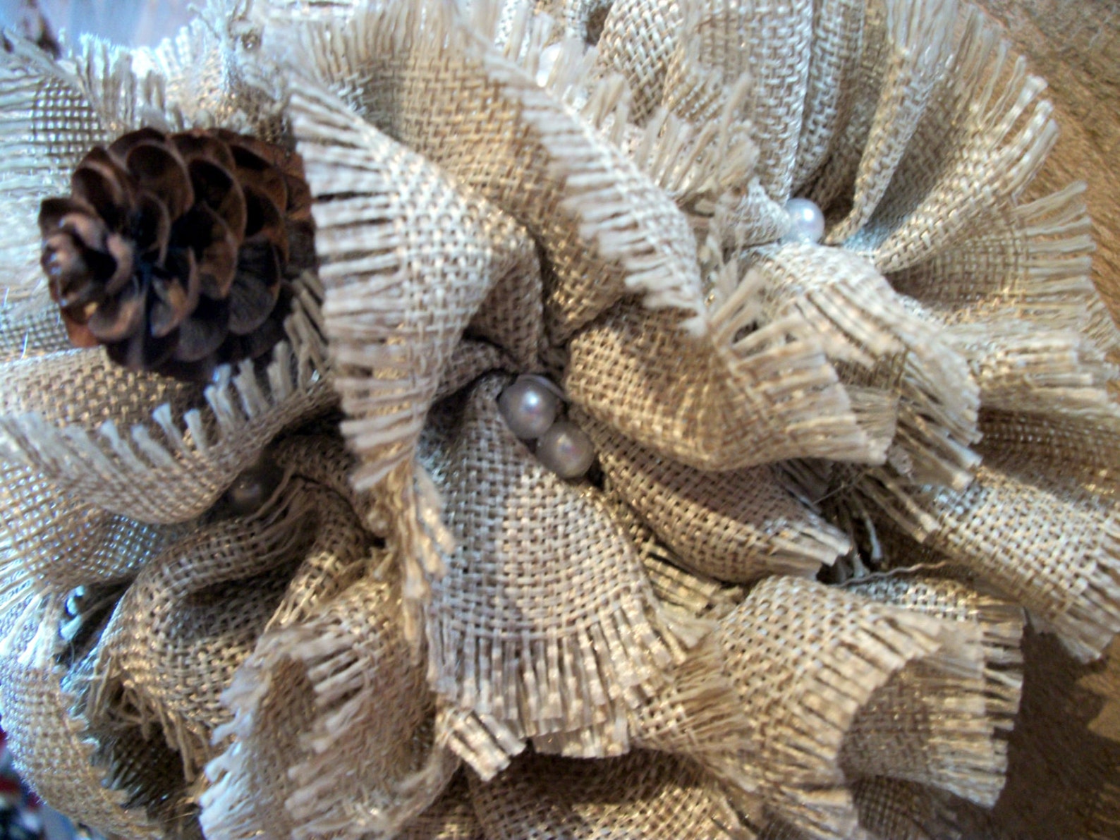 Burlap Kissing Ball - Rustic Romantic Shabby Chic Burlap, Pine Cone and ...