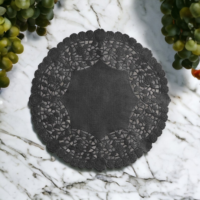 40 - 10" Black Doily | Wedding Charger | Paper Matte Lace Doily | Paper ...