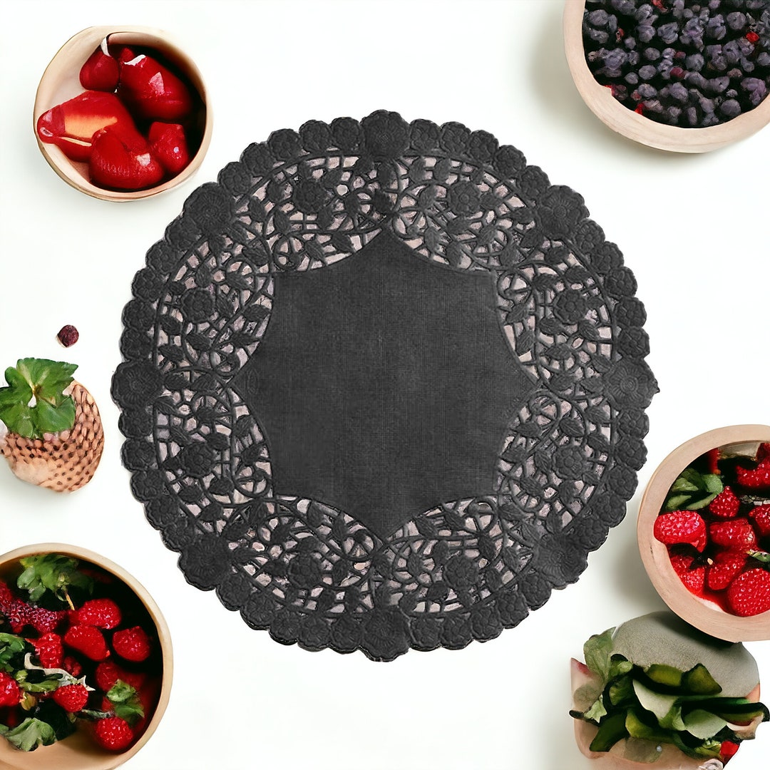 100 - 10" Black Doily | Wedding Charger | Paper Matte Lace Doily ...