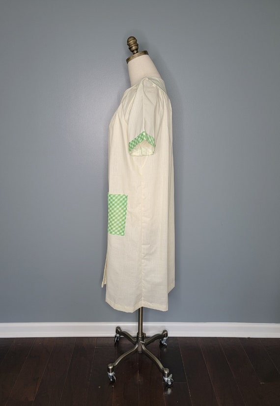 1960s Katz House Coat Ivory and Green Gingham 2C - Gem