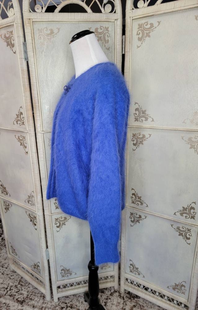 80s Venesha Angora Sweater Jacket Sapphire Blue Deadstock - Etsy