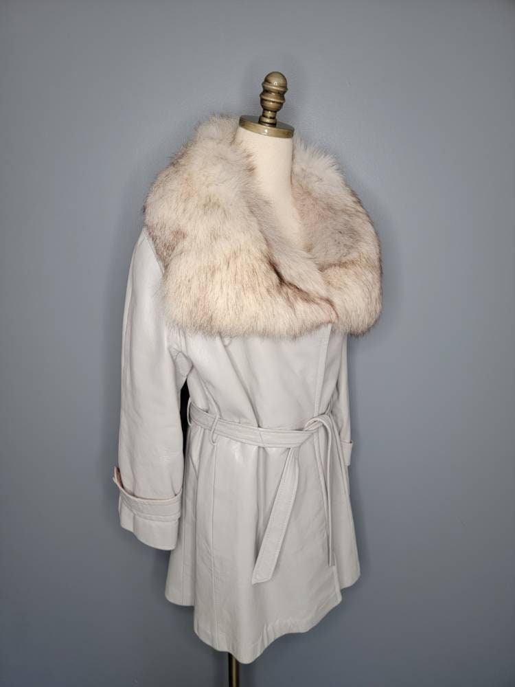 70s Fox Fur Trimmed Gray Leather Coat Kisbers Dan Di Modes - Etsy