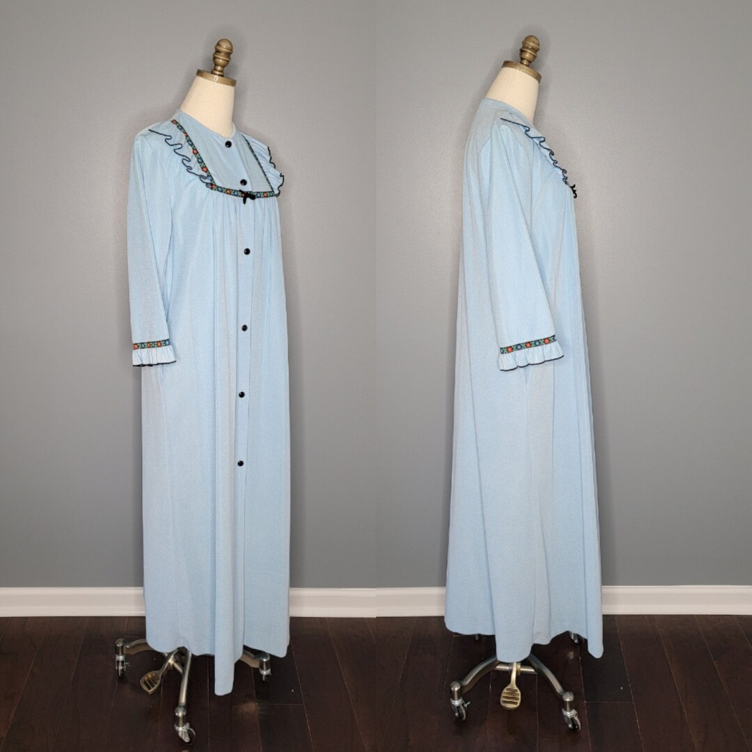 1970s Lorraine Baby Blue Robe Ruffled Dressing Robe Boho Seventies ...