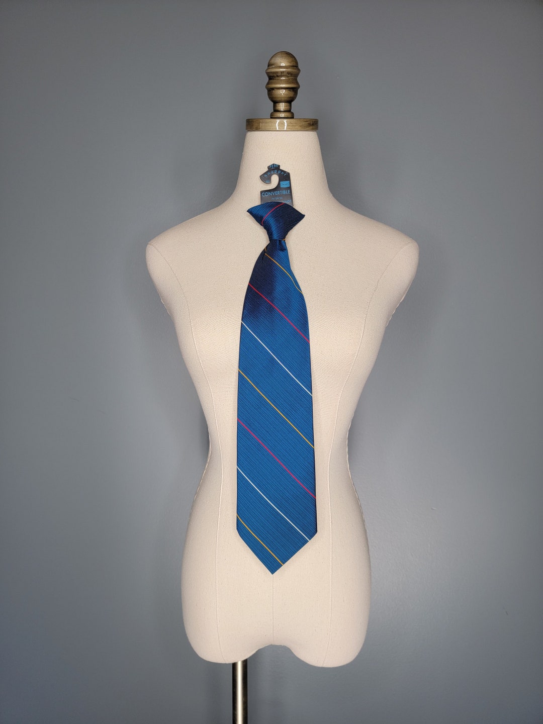 60s/ 70s Blue Striped Tie Sears Convertable Snapper Jewel Toned Blue ...