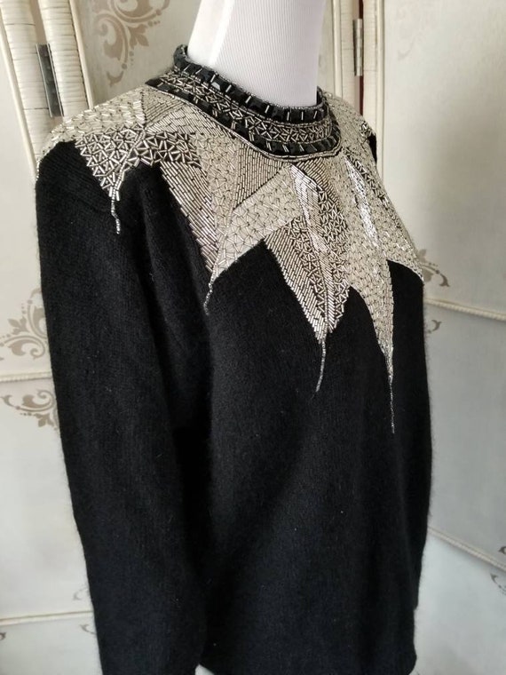 1980s IB Diffusion Sweater Black and Silver Jeweled C… - Gem