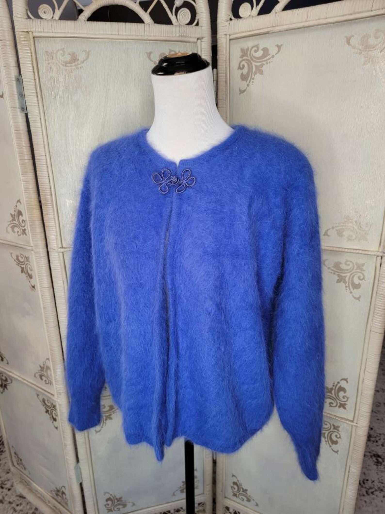 80s Venesha Angora Sweater Jacket Sapphire Blue Deadstock - Etsy