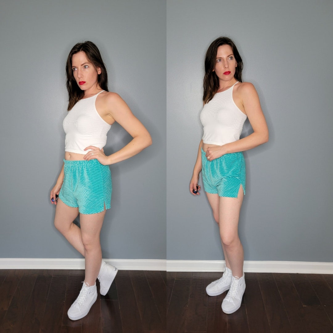 80s Textured Blue Velor Short Shorts Small Eighties Party - Etsy