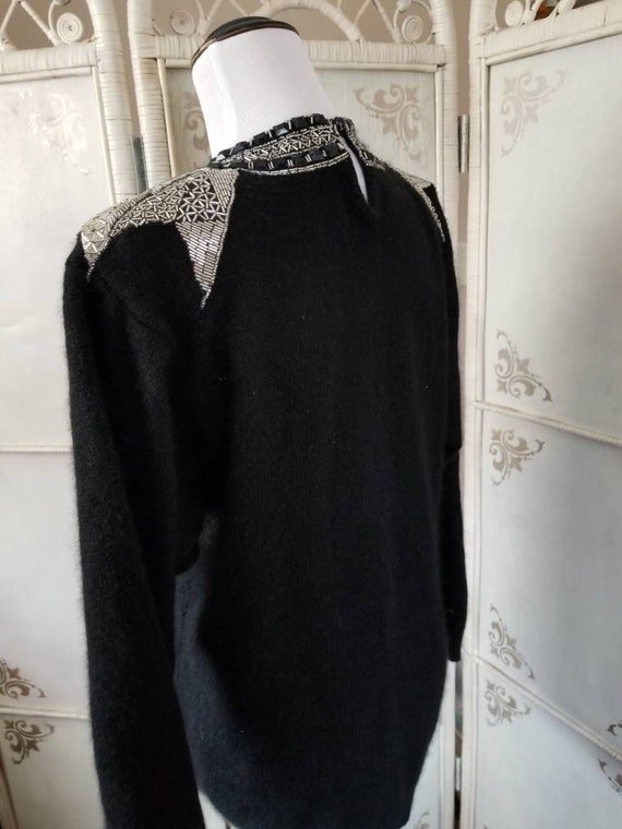 1980s IB Diffusion Sweater Black and Silver Jeweled C… - Gem
