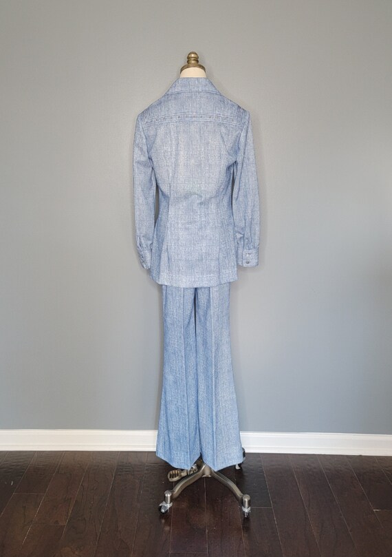 1970s Blue Denim Look Polyester Leisure Set - Gem