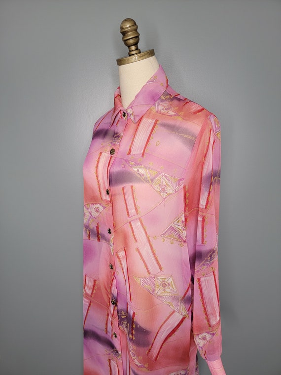 80s Sheer Duster Maggie Sweet Medium Pink Geometric … - Gem