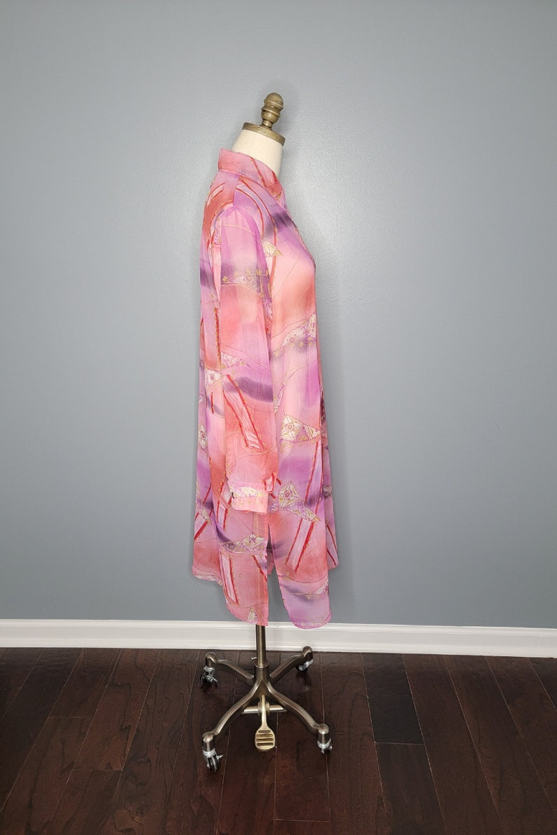 80s Sheer Duster Maggie Sweet Medium Pink Geometric Print - Etsy
