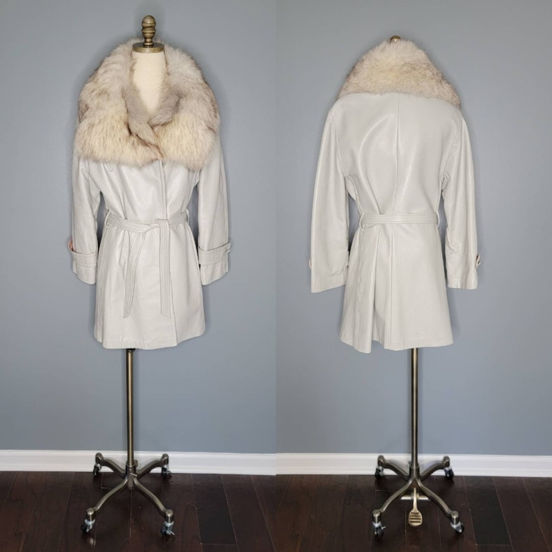 70s Fox Fur Trimmed Gray Leather Coat Kisbers Dan Di Modes - Etsy