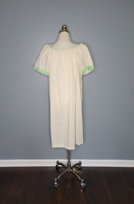 1960s Katz House Coat Ivory and Green Gingham 2C - Gem