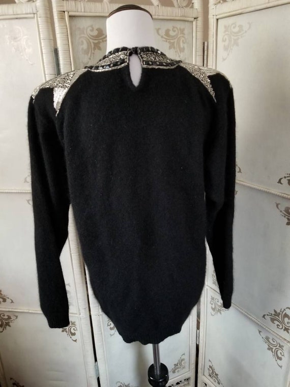 1980s IB Diffusion Sweater Black and Silver Jeweled C… - Gem
