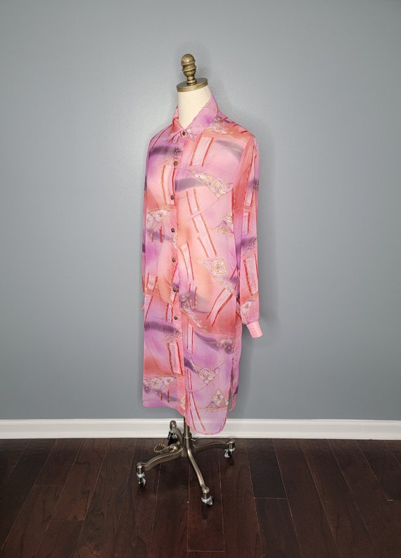 80s Sheer Duster Maggie Sweet Medium Pink Geometric … - Gem