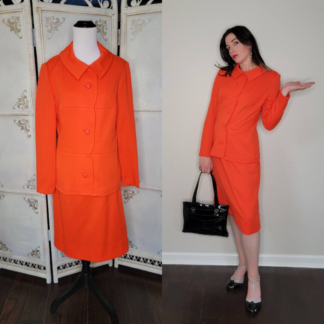 60s Nardis of Dallas Orange Suit 1960s Two Piece Womens Suit Sixties ...