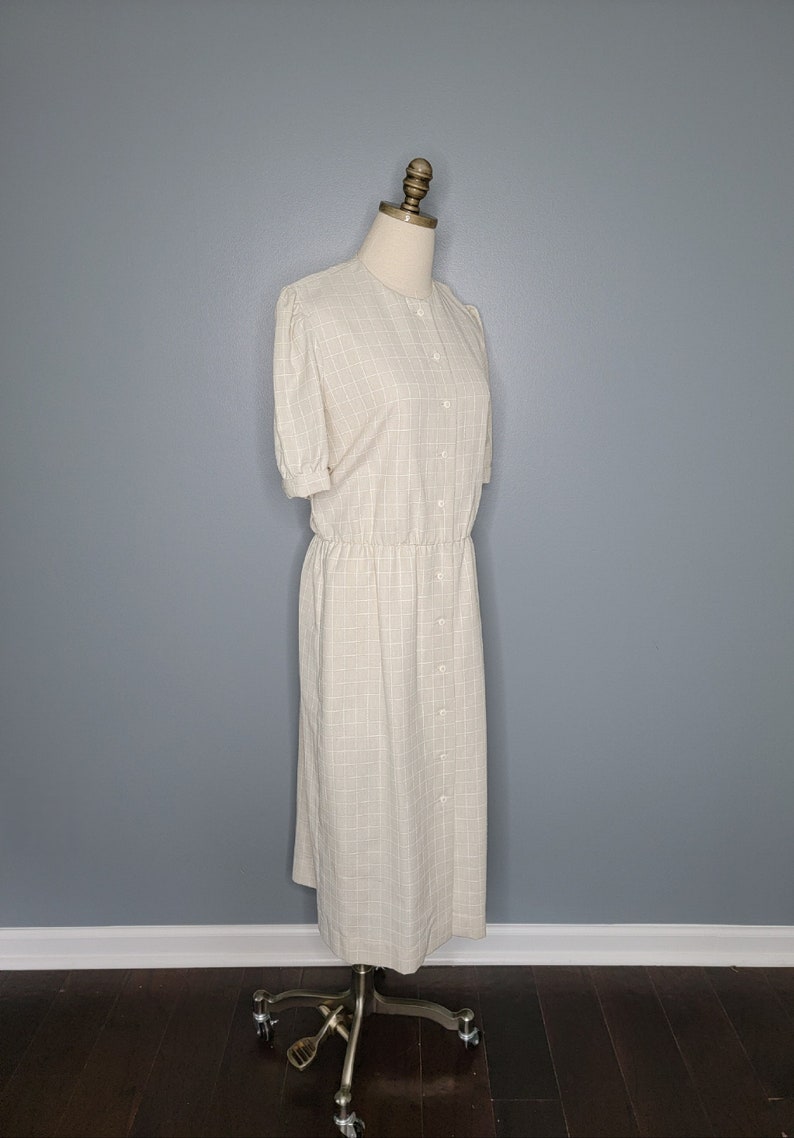 80s Frank Masandrea Biege Textured Grid Print Dress - Etsy